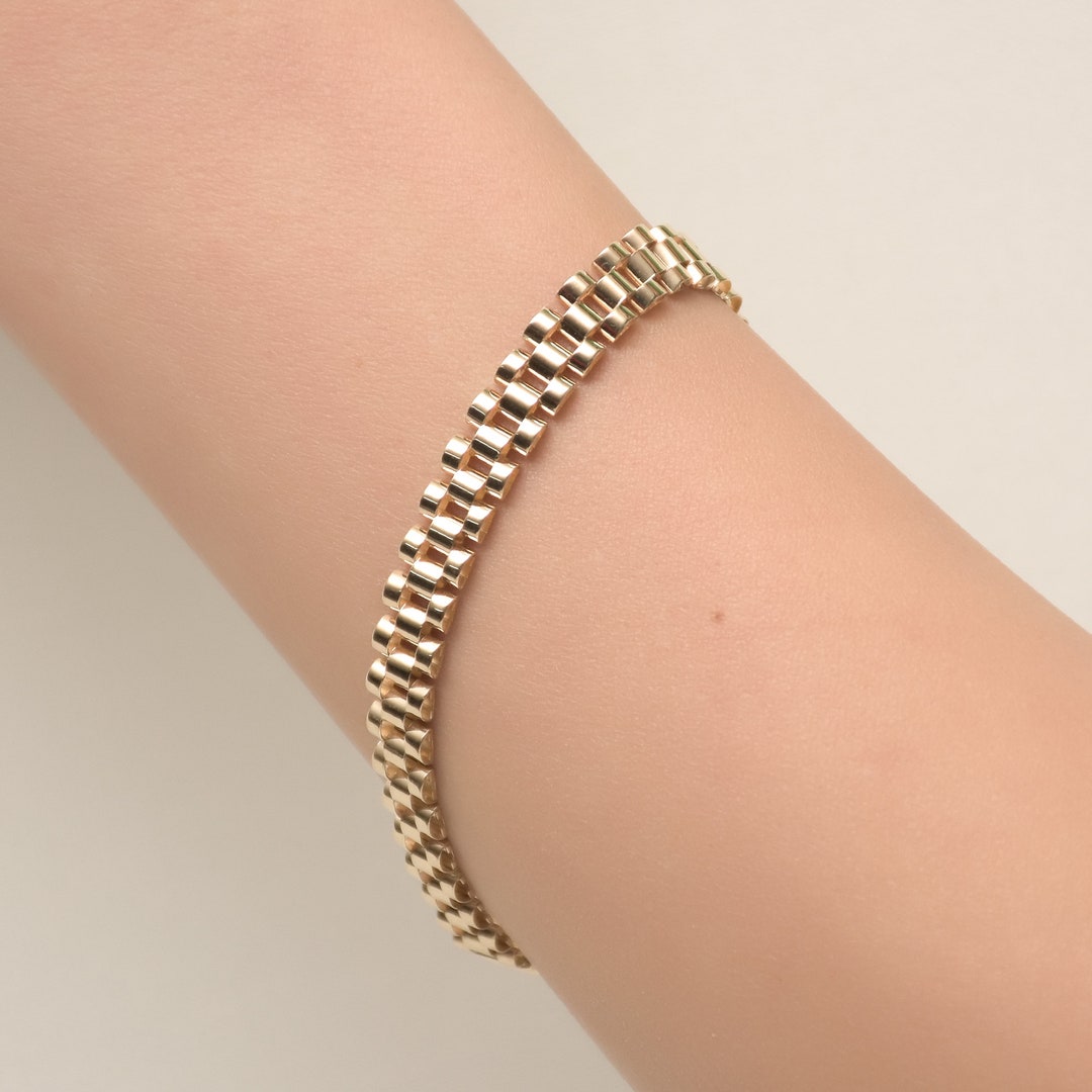 14K Gold Rolex Bracelet,chain Link Bracelet,14k Solid Gold Rolex Chain ...