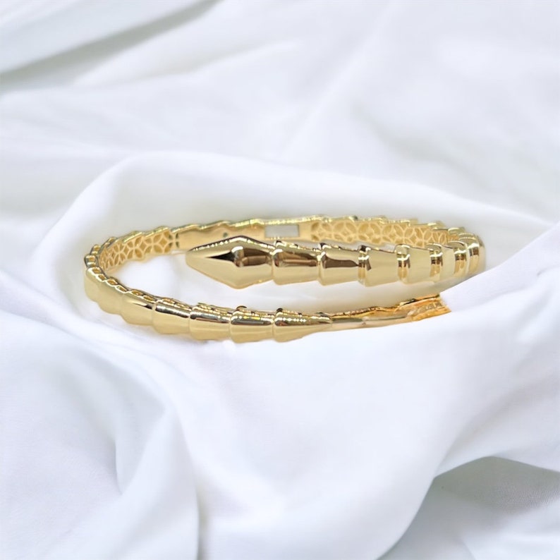 14k Gold Serpent Bracelet, Snake Bracelet, Snake Style Bracelet, Serpent Bracelet, Open Cuff ...