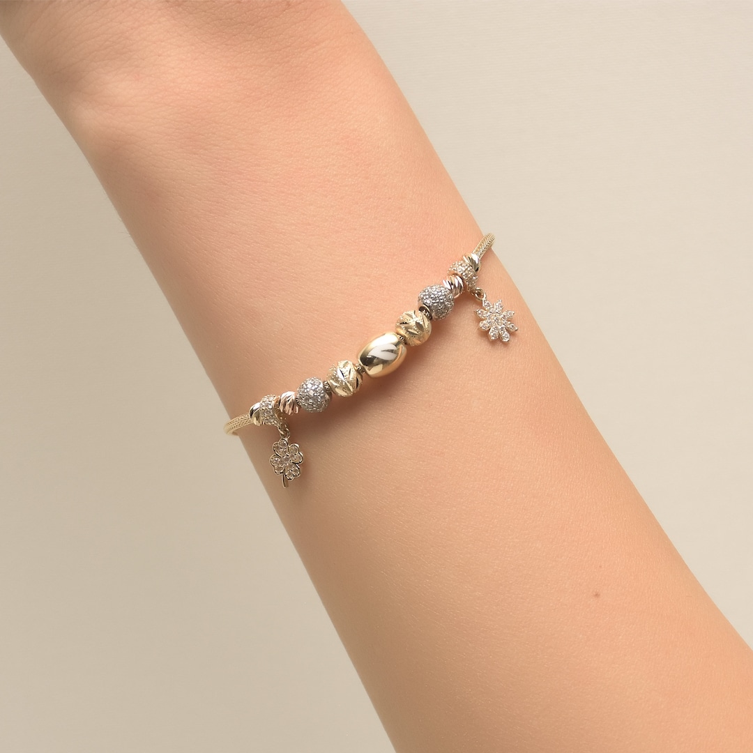 14k Gold Rolo Pandora Link Bracelet With Heart Charm Thick Belcher ...