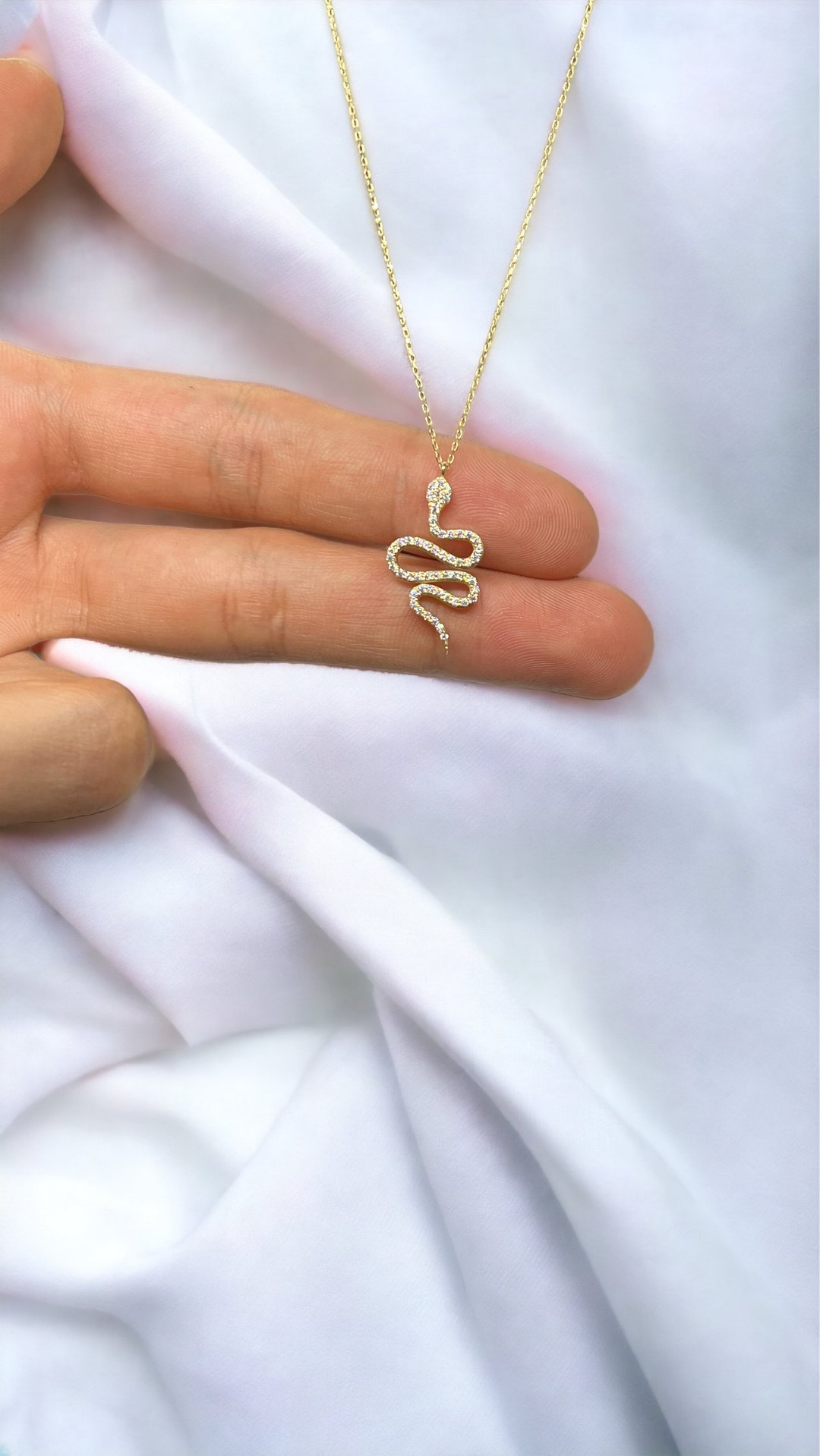 14K Gold Snake Charm, Gold Snake Necklace, Reptile Pendant Animal ...