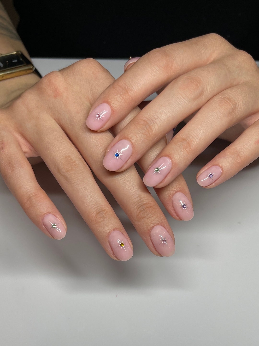 Chrome Star With Gems Gel Press on Nails Josiegelnails | Chrome Nails ...