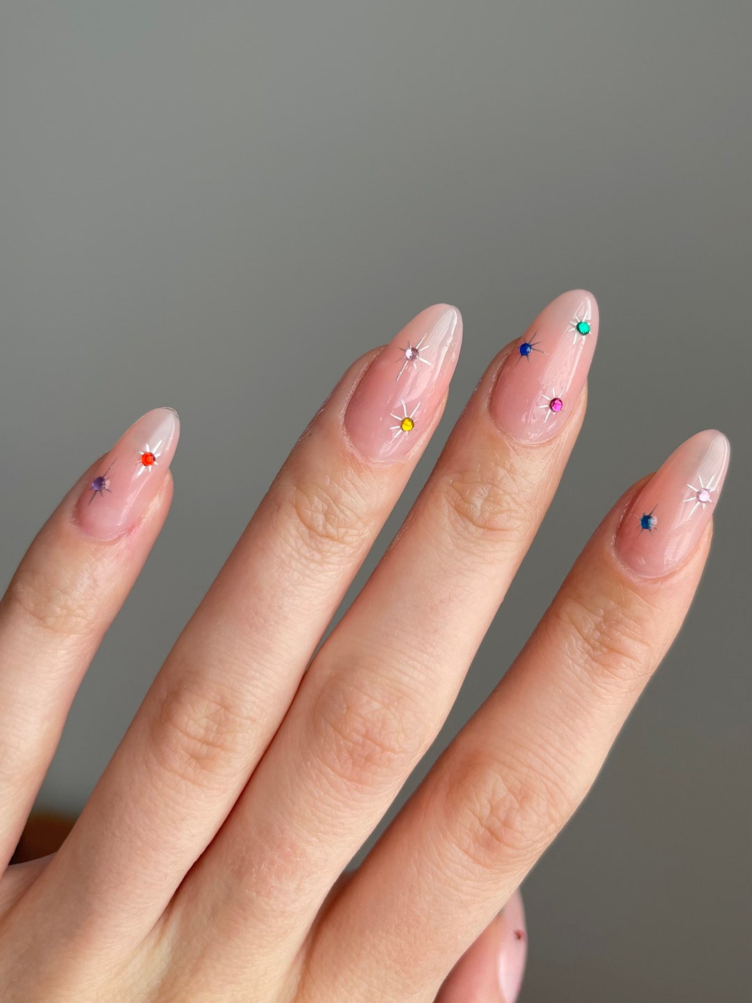Chrome Stars With Gems Gel Press on Nails Josiegelnails | Chrome Nails, Spring Nails, Fake Nails ...