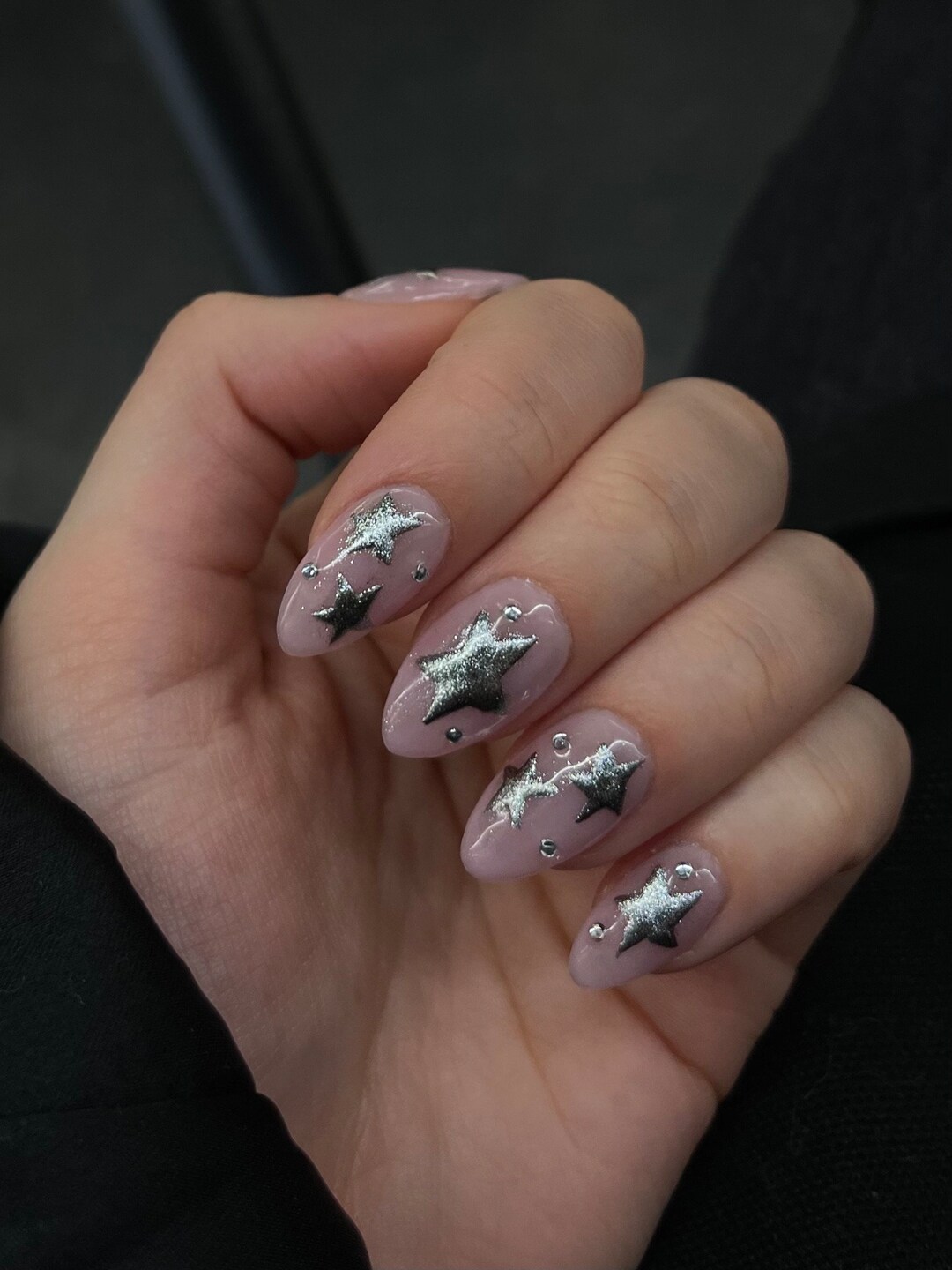 Silver Chrome Star Gem Gel Press on Nails Josiegelnails | Star Nails ...