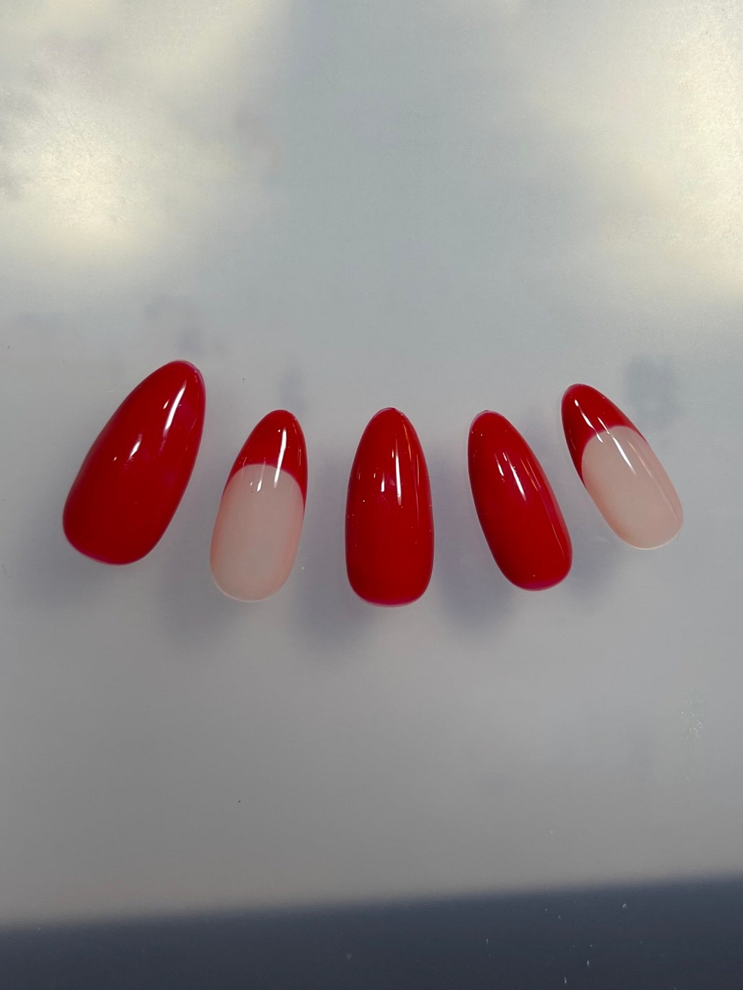 Red French Gel Press on Nails Josiegelnails | Glitter Nails, Aesthetic ...