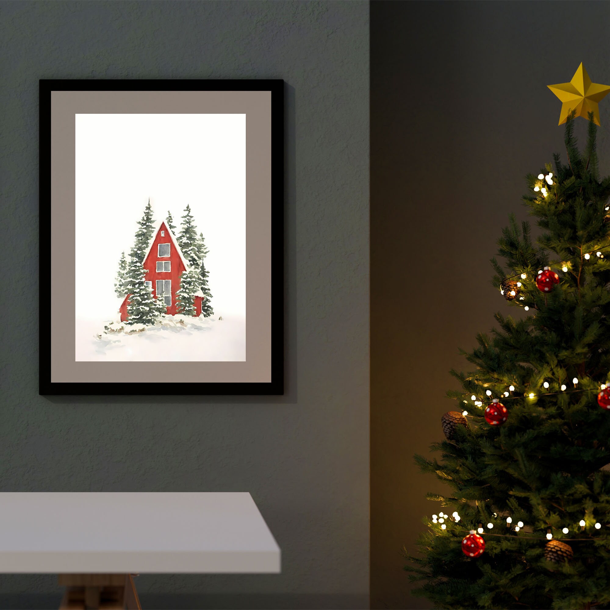 Christmas Winter House Printable Wall Art, Red Farmhouse Prints, Winter ...