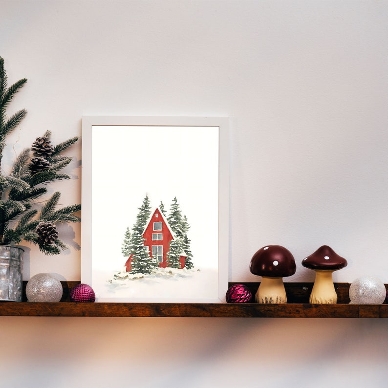 Christmas Winter House Printable Wall Art, Red Farmhouse Prints, Winter ...