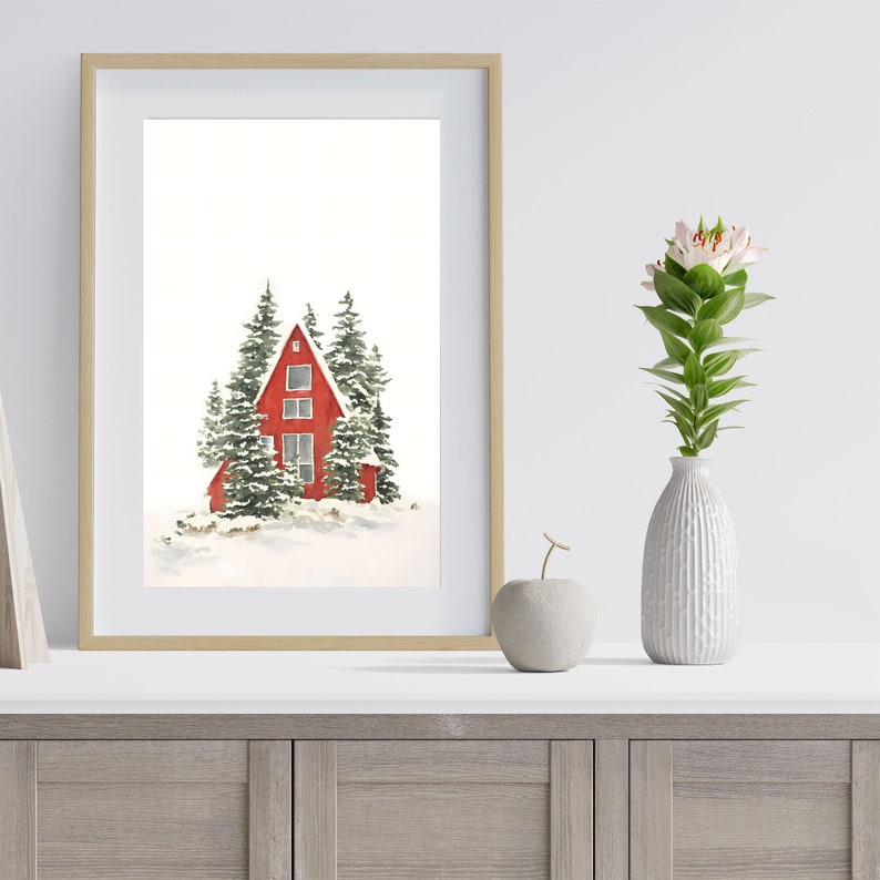 Christmas Winter House Printable Wall Art, Red Farmhouse Prints, Winter ...