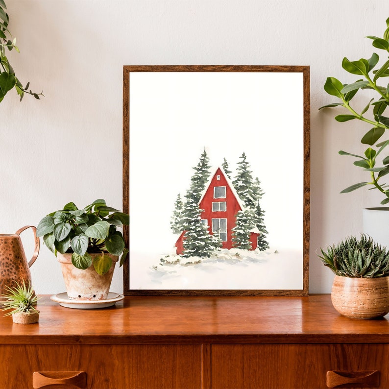 Christmas Winter House Printable Wall Art, Red Farmhouse Prints, Winter ...