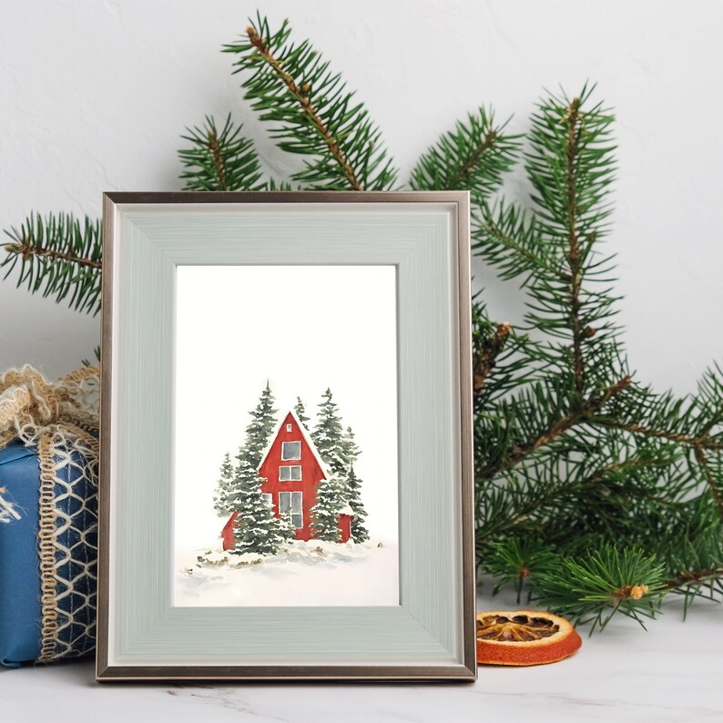 Christmas Winter House Printable Wall Art, Red Farmhouse Prints, Winter ...