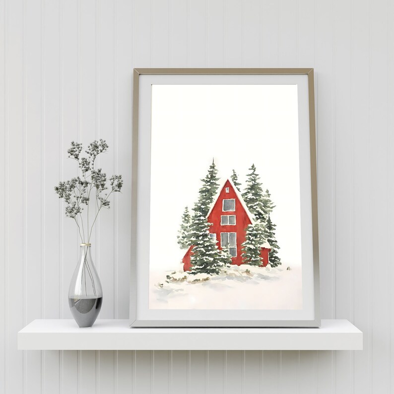 Christmas Winter House Printable Wall Art, Red Farmhouse Prints, Winter ...