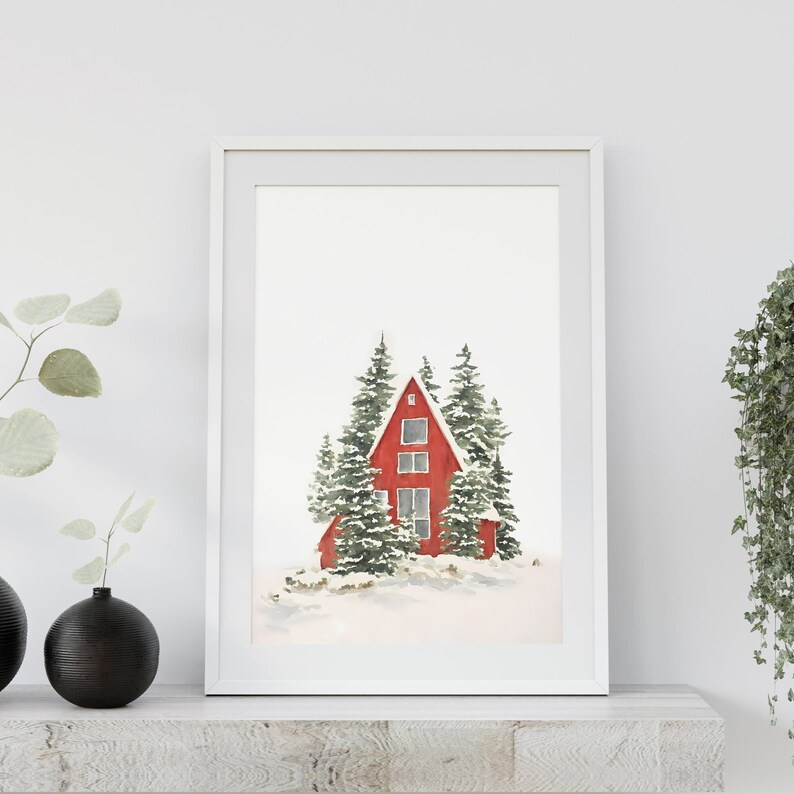 Christmas Winter House Printable Wall Art, Red Farmhouse Prints, Winter ...