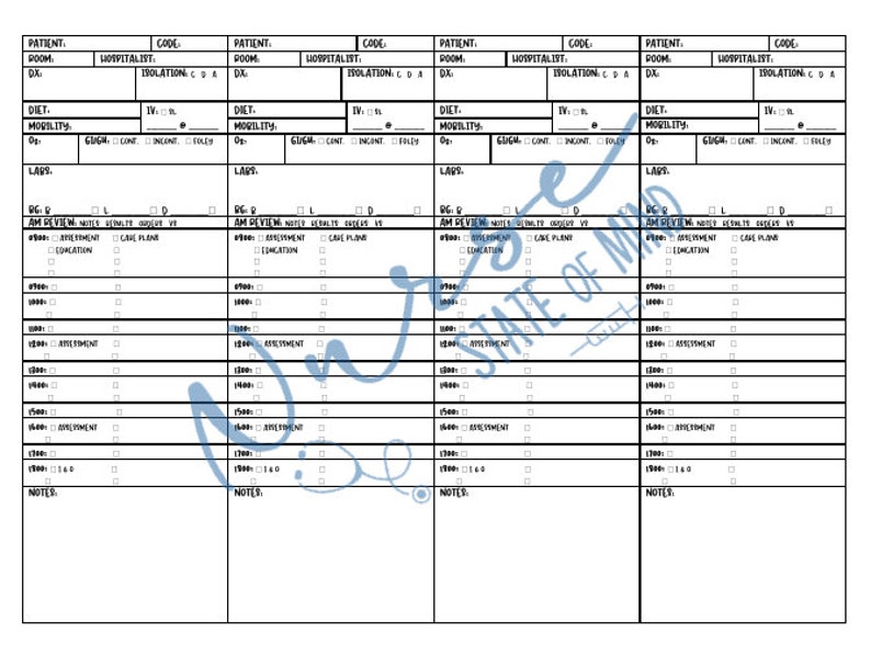 4 Patient tele/pcu Report Sheet - Etsy