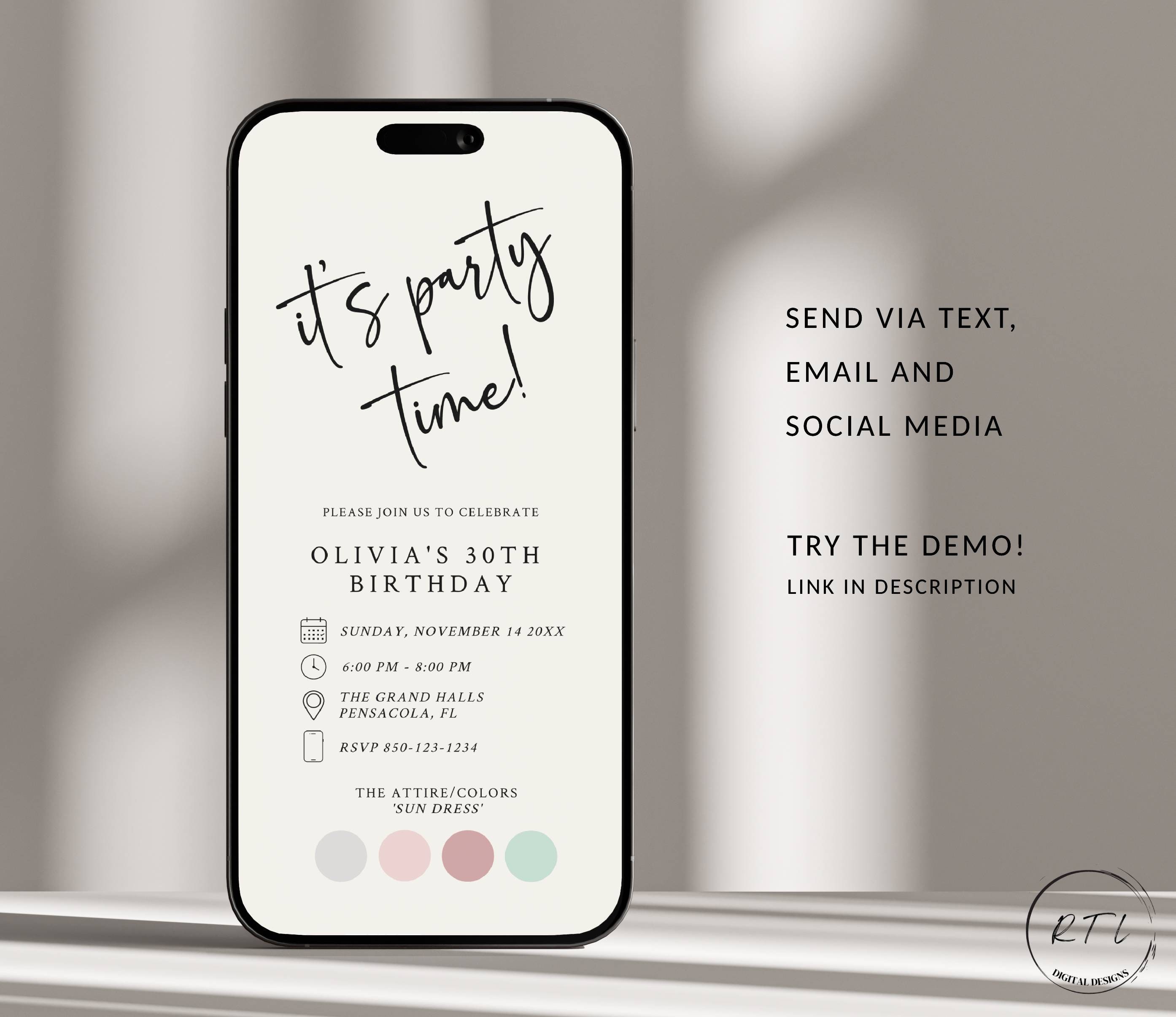 Its Party Time Invite, Modern Birthday Phone Invitation Template ...