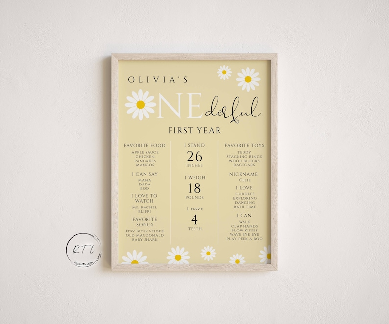 1st Milestone Board, Wonderful Daisy Poster, Onederful Birthday ...
