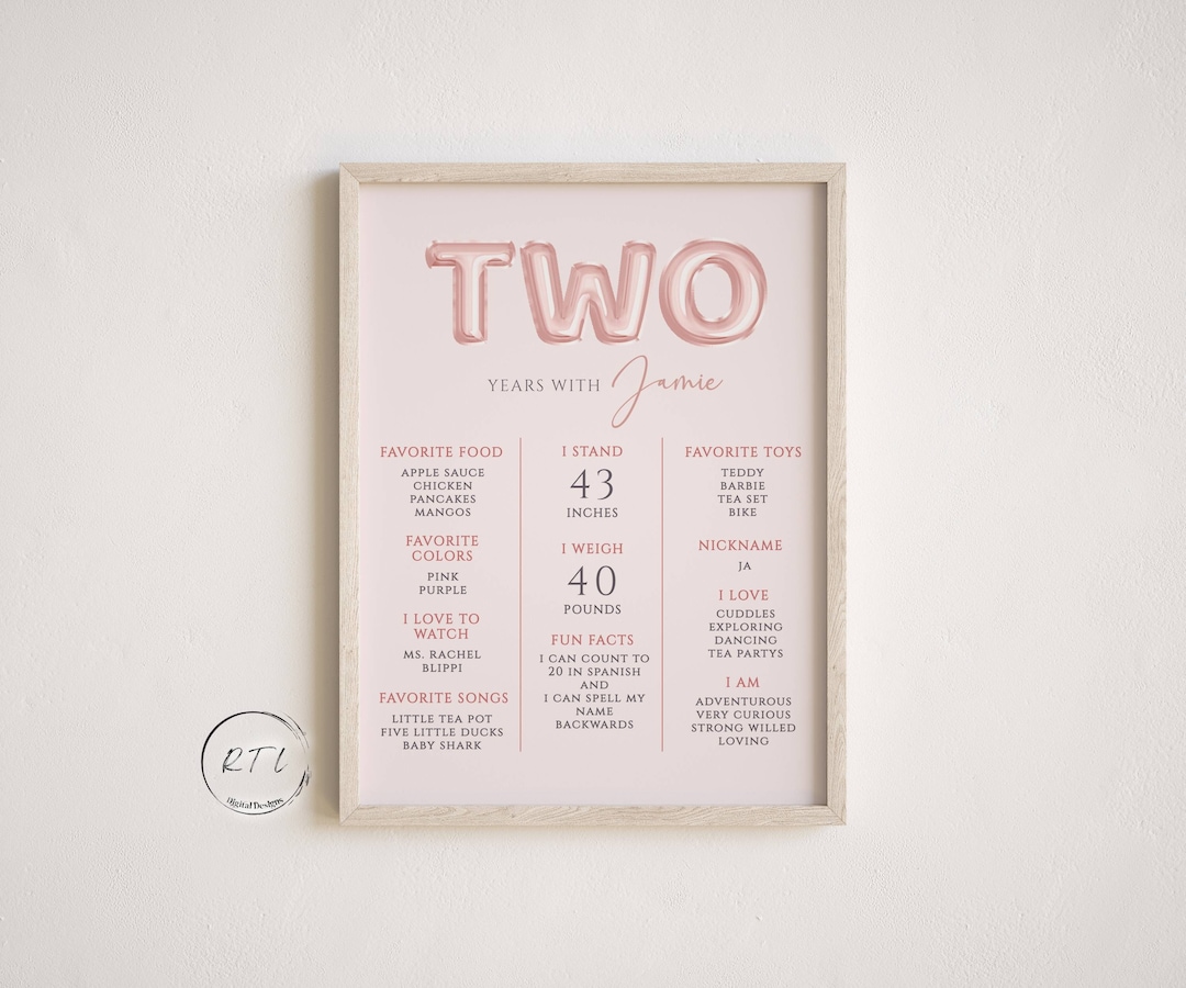 Two Balloon Milestone Board, Second Birthday Milestone Sign, Minimalist ...
