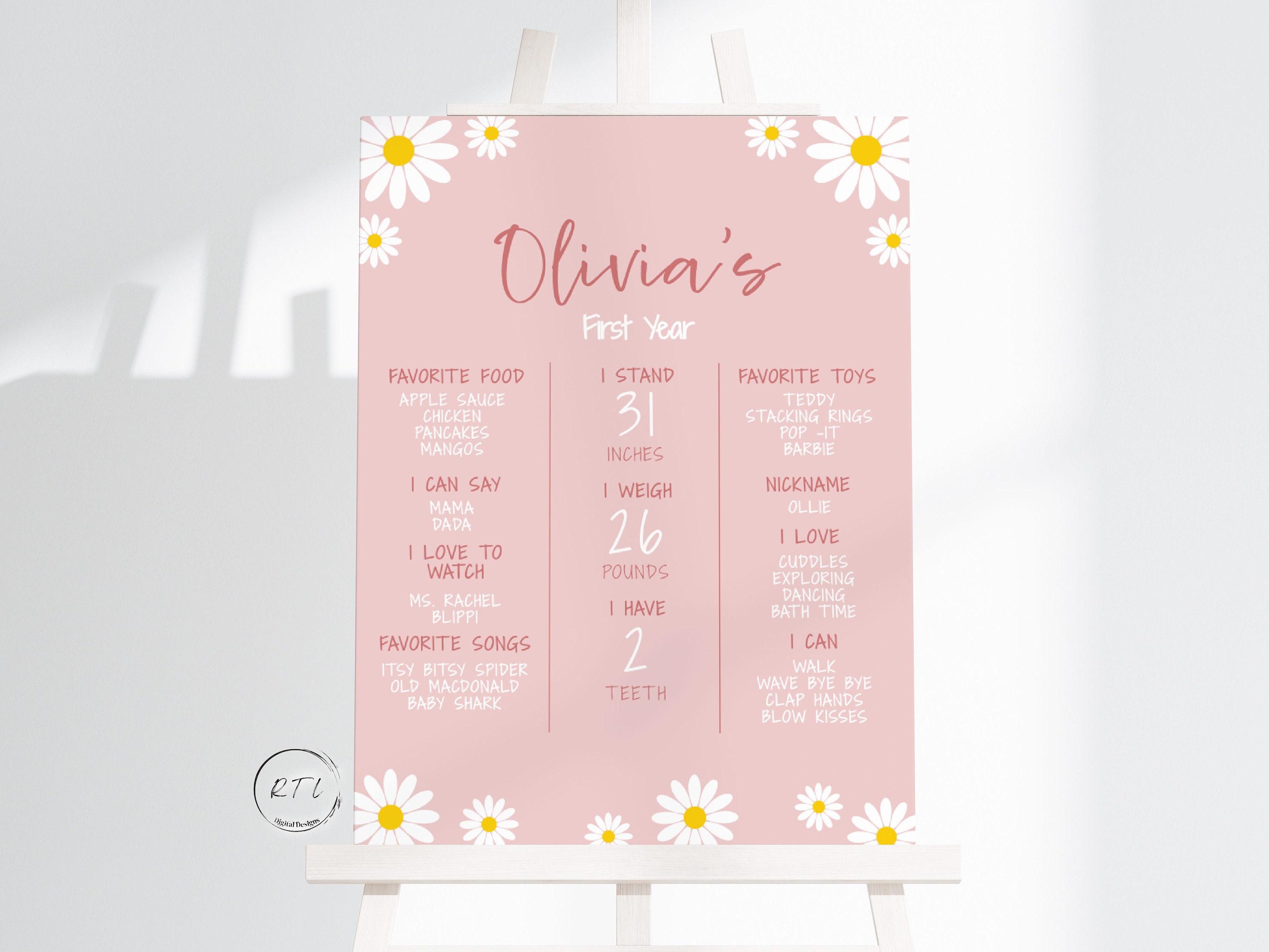 Daisy Flower First Birthday Milestones Sign Printable, Boho Daisy ...