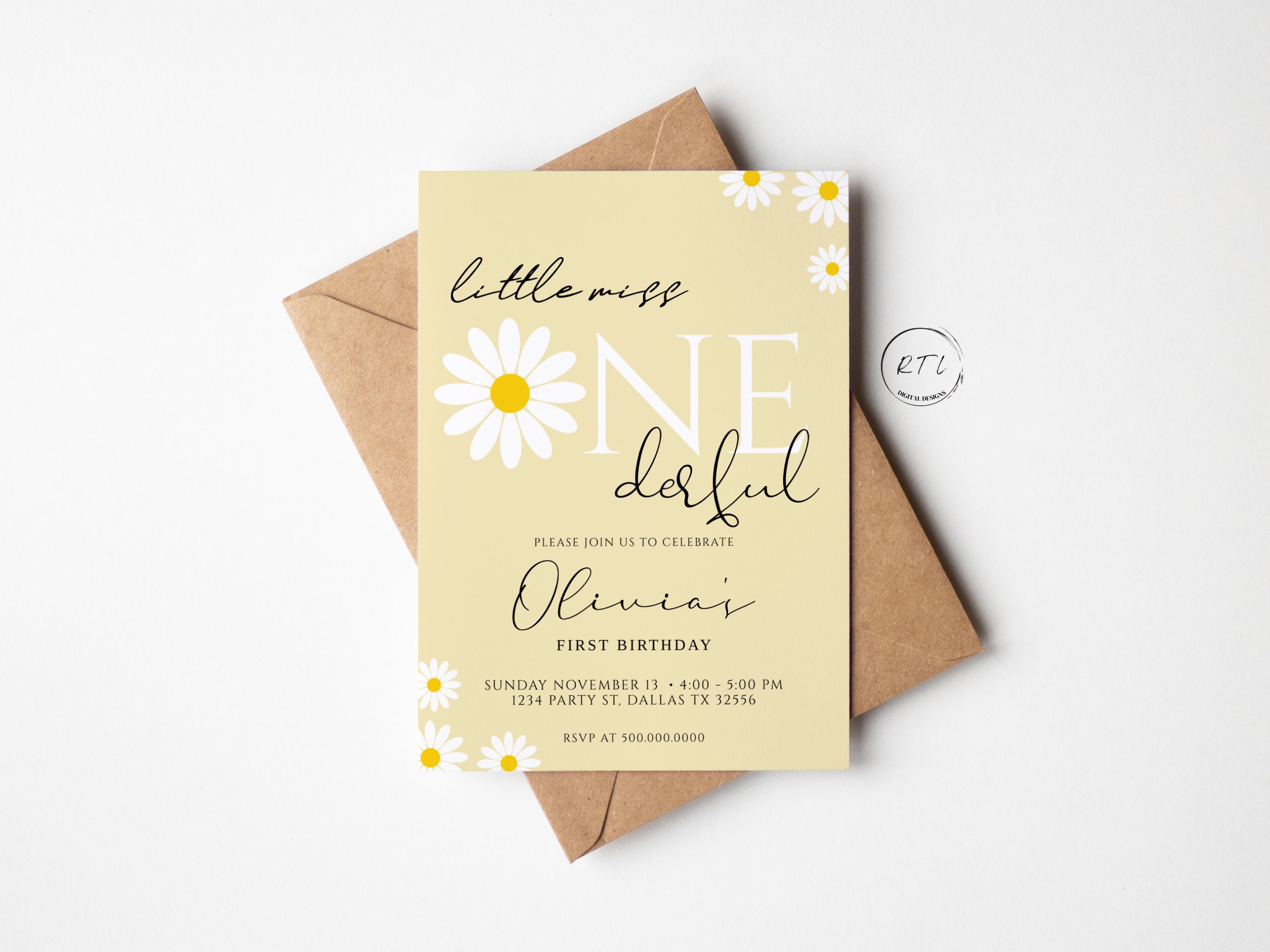 Daisy Flower Invitation, Little Miss Wonderful Birthday Invitation ...