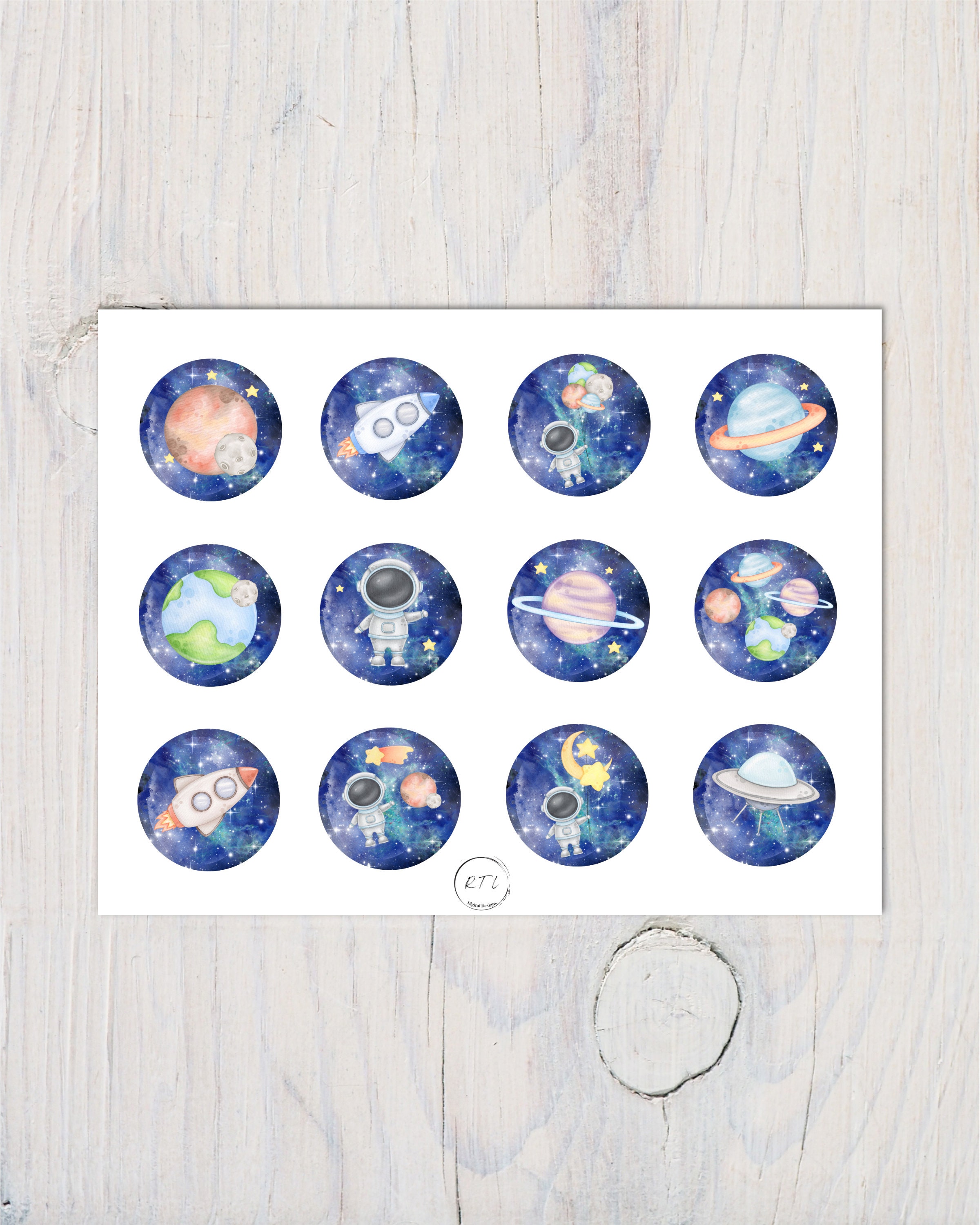 Outer Space Man Cupcake Toppers Birthday Favor Labels, Rocket Ship ...
