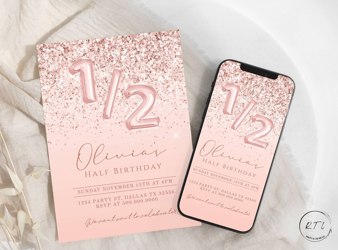 Half Birthday Invitation, Girl 1/2 Birthday Invite, 6 Month Pink ...