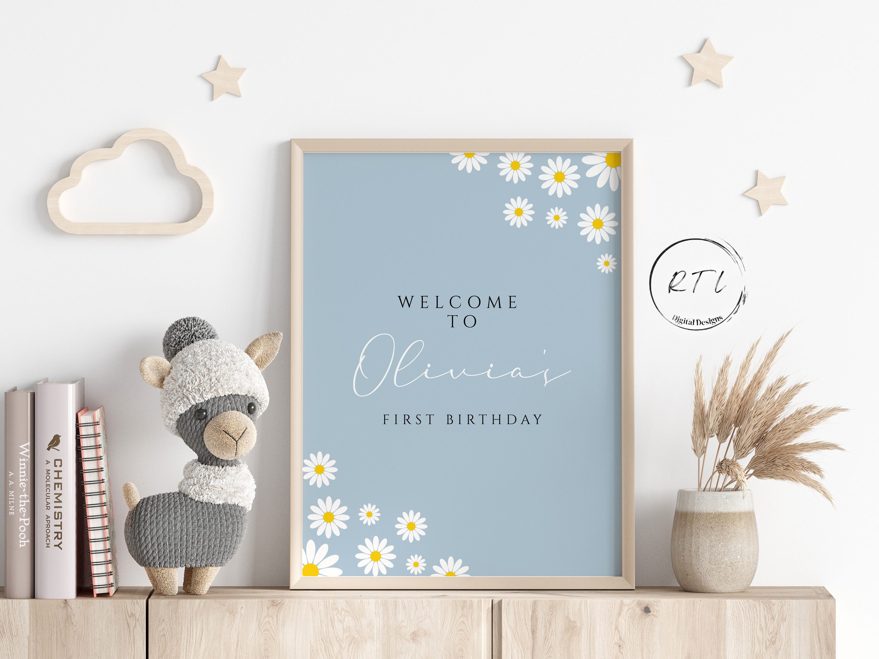 Daisy Birthday Welcome Board, Daisy Flower Poster , First Birthday ...