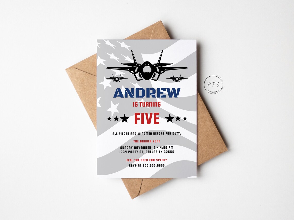 Top Pilot Birthday Invite, Military Jet Birthday Invitation, Any Age ...