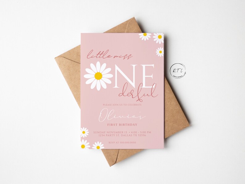 Daisy Flower Invitation, Little Miss Wonderful Birthday Invitation ...