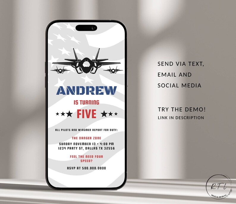 Top Pilot Birthday Invite, Military Jet Birthday Invitation, Any Age ...