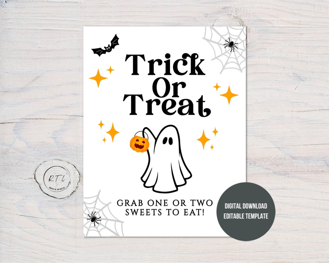 Printable Please Take One Treat Sign, Halloween Trick-or-treat Sign ...