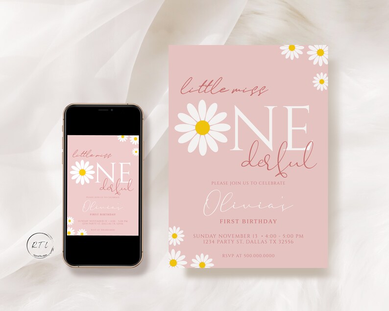 Daisy Flower Invitation Little Miss Wonderful Birthday - Etsy