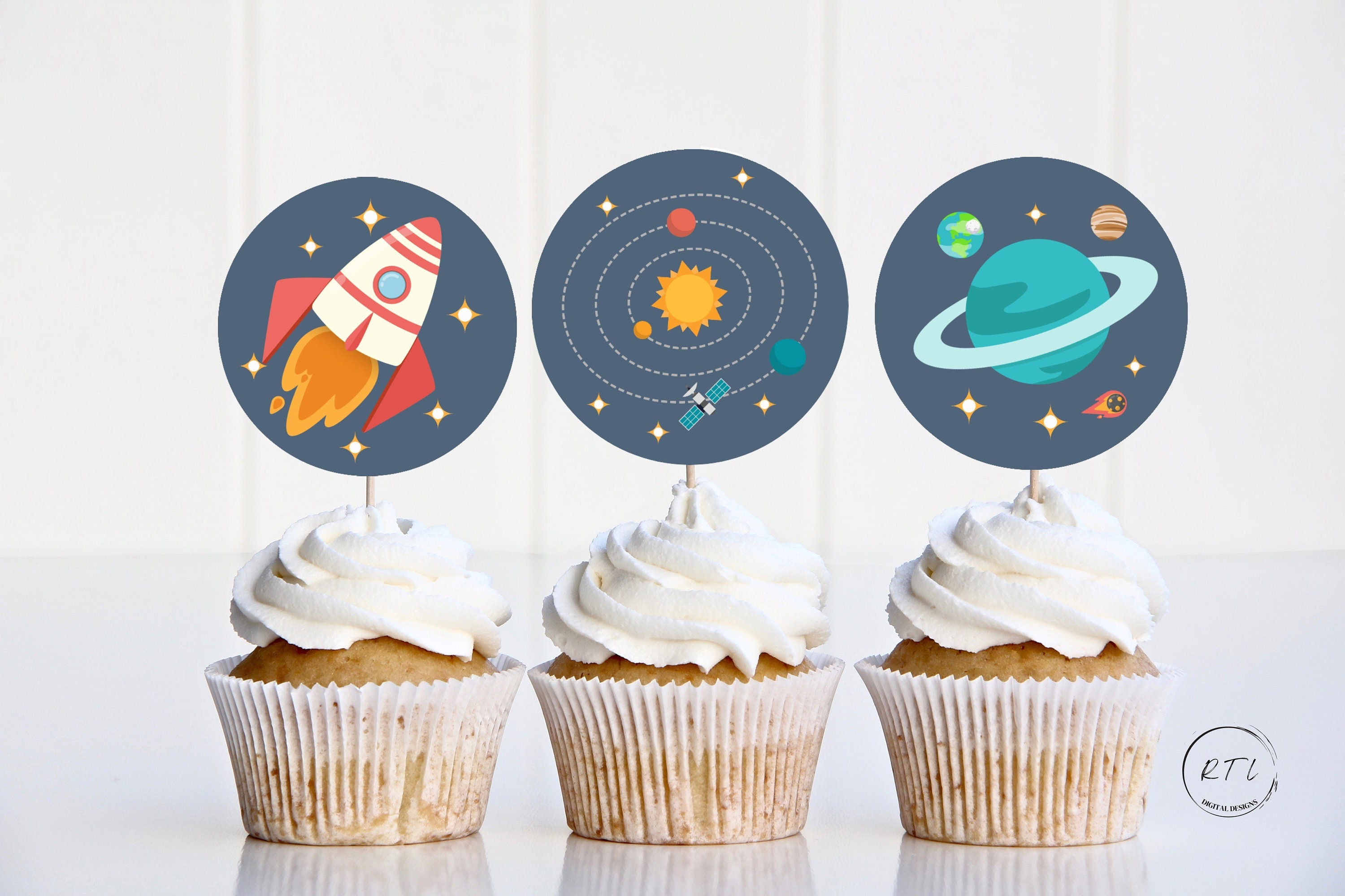 Space Birthday Cupcake Toppers, Space Rocket Ship Cupcake Toppers ...