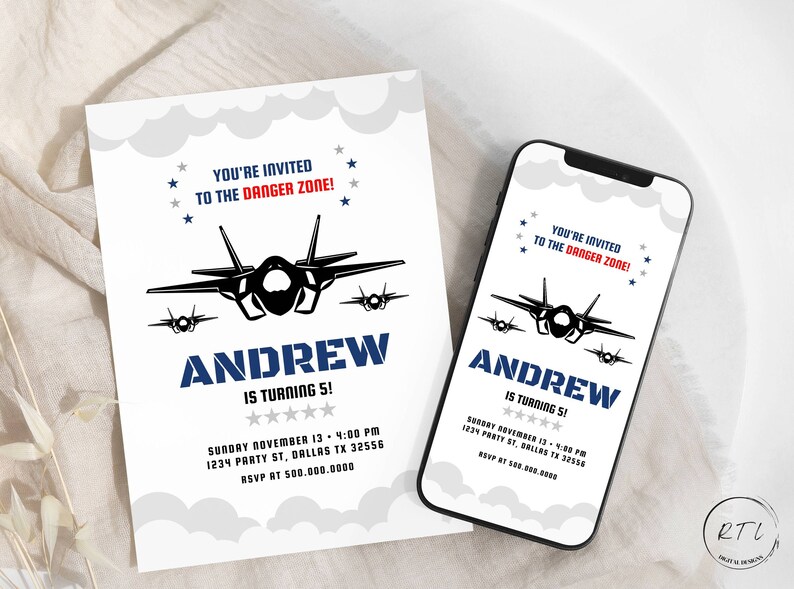 Top Pilot Birthday Invite, Military Jet Birthday Invitation, Any Age ...