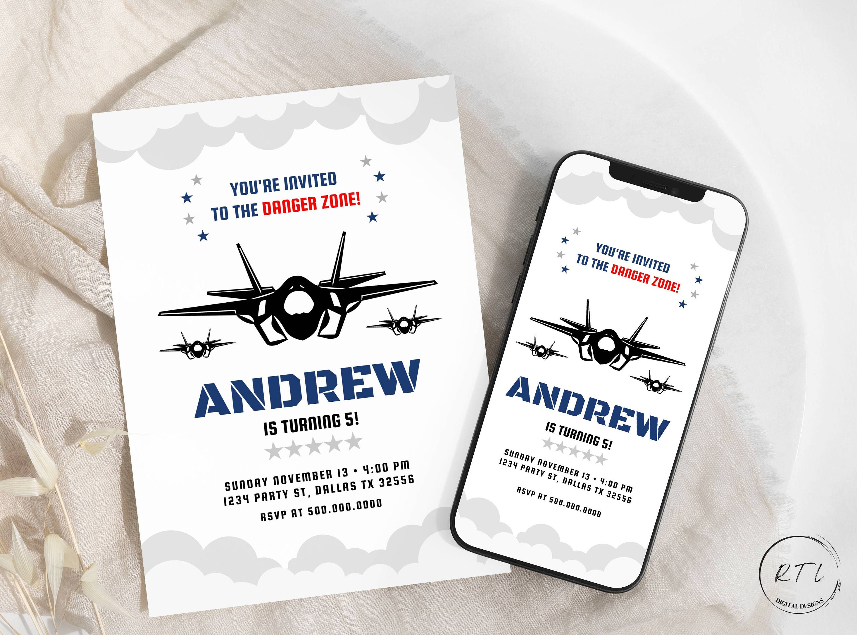 Top Pilot Birthday Invite, Military Jet Birthday Invitation, Any Age ...