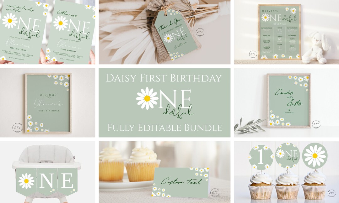 Onederful Daisy Birthday Green Bundle, Wonderful Birthday Bundle ...