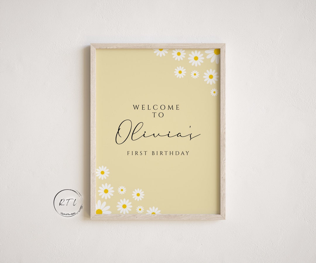 Daisy Birthday Welcome Board, Daisy Flower Poster , First Birthday ...