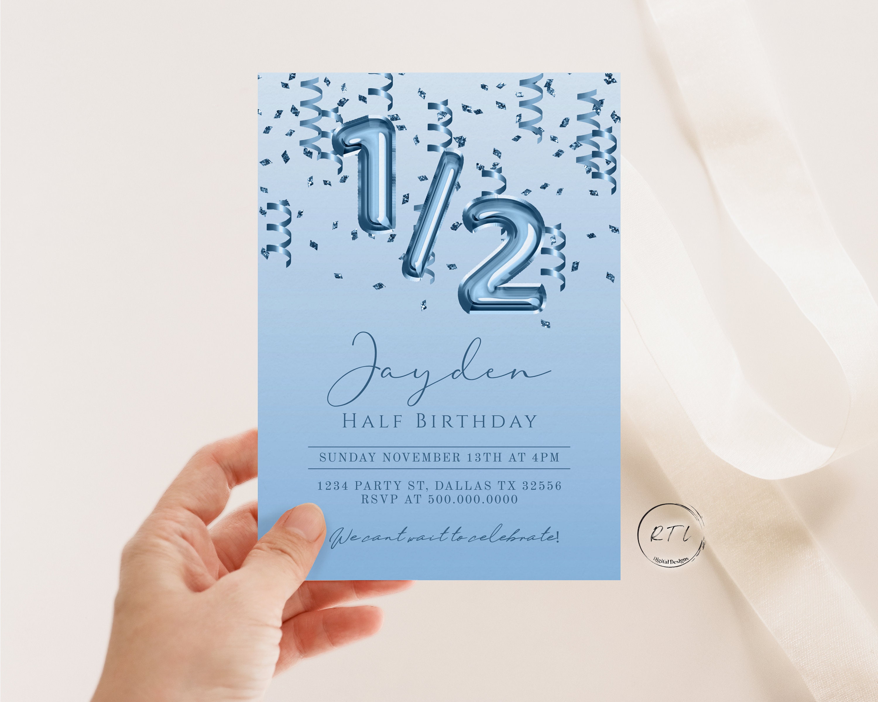 Half Birthday Invitation, Boy 1/2 Birthday Invite, 6 Month Blue ...