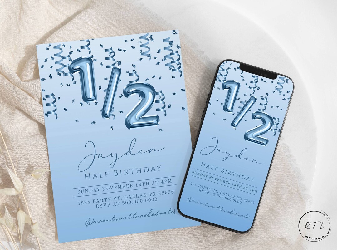 Half Birthday Invitation, Boy 1/2 Birthday Invite, 6 Month Blue ...