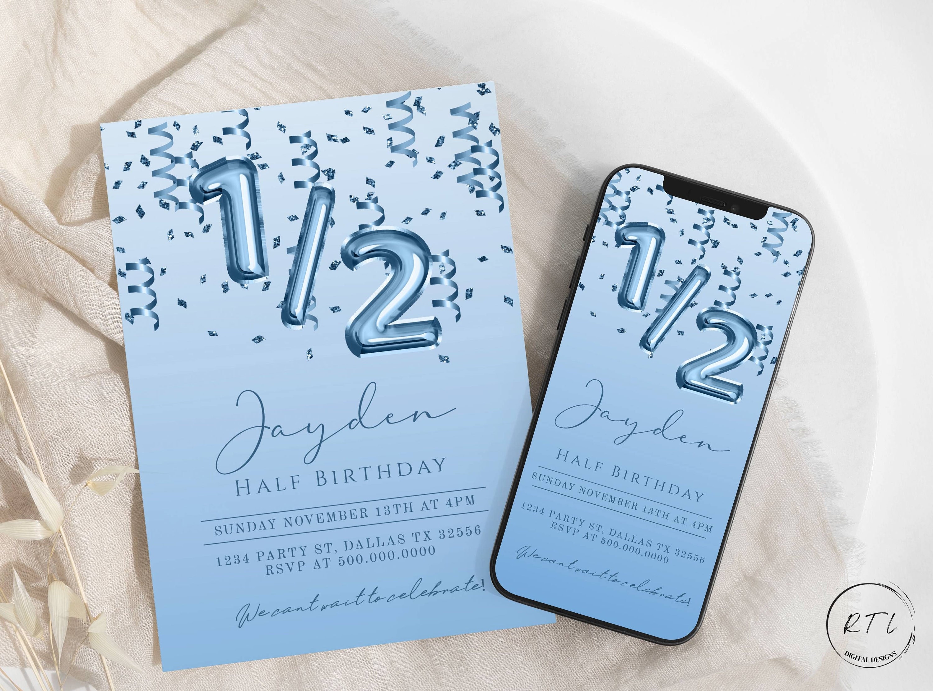 Half Birthday Invitation, Boy 1/2 Birthday Invite, 6 Month Blue ...