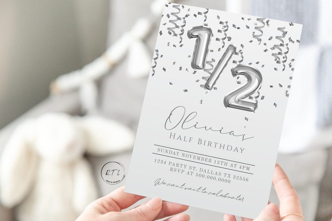 Half Birthday Invitation, Boy 1/2 Birthday Invite, 6 Month Silver ...