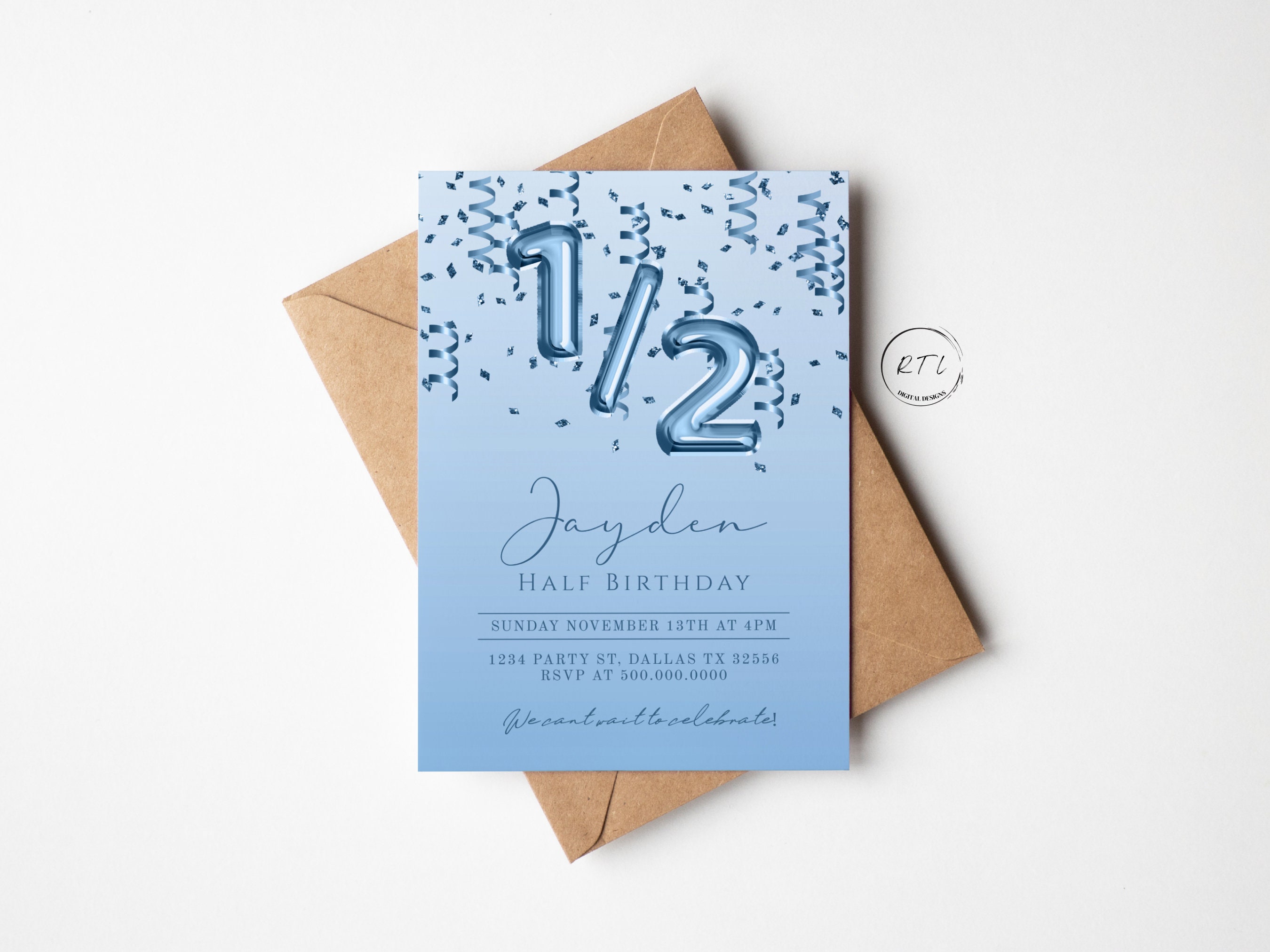 Half Birthday Invitation, Boy 1/2 Birthday Invite, 6 Month Blue ...