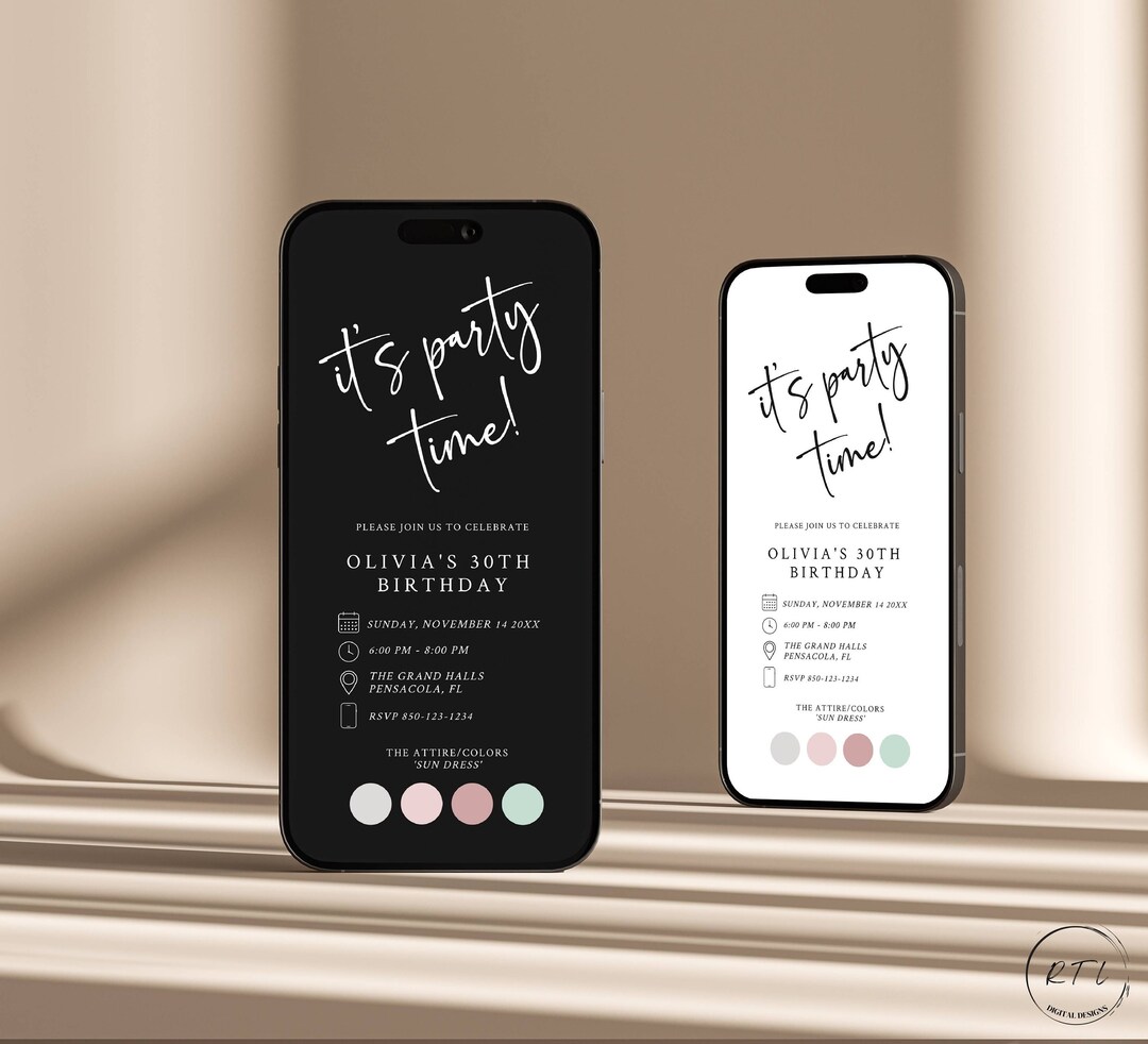 Its Party Time Invite, Modern Birthday Phone Invitation Template ...