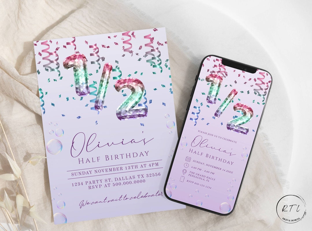 Half Birthday Invitation, Girl 1/2 Birthday Invite, 6 Month Invitation ...