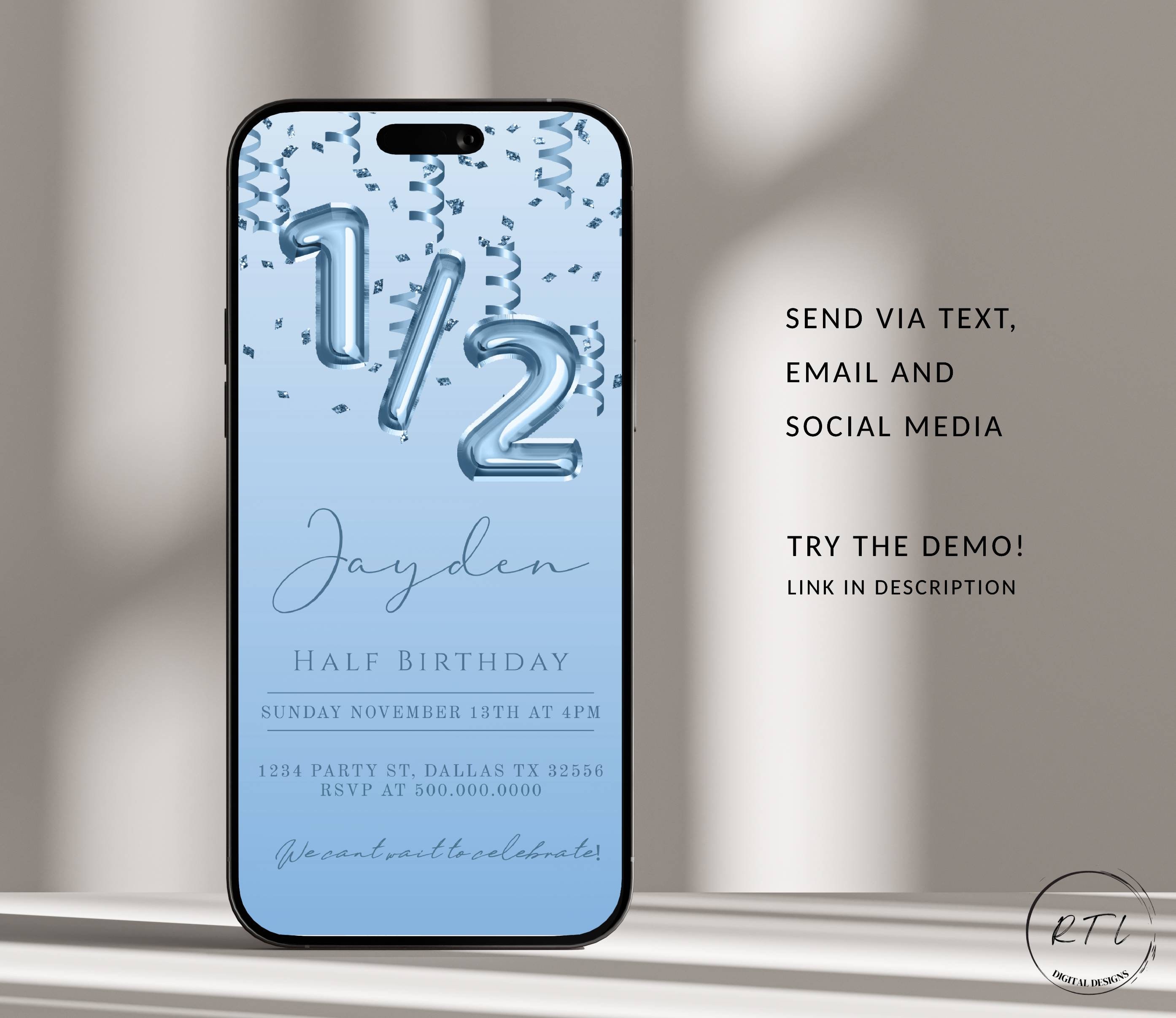 Half Birthday Invitation, Boy 1/2 Birthday Invite, 6 Month Blue ...