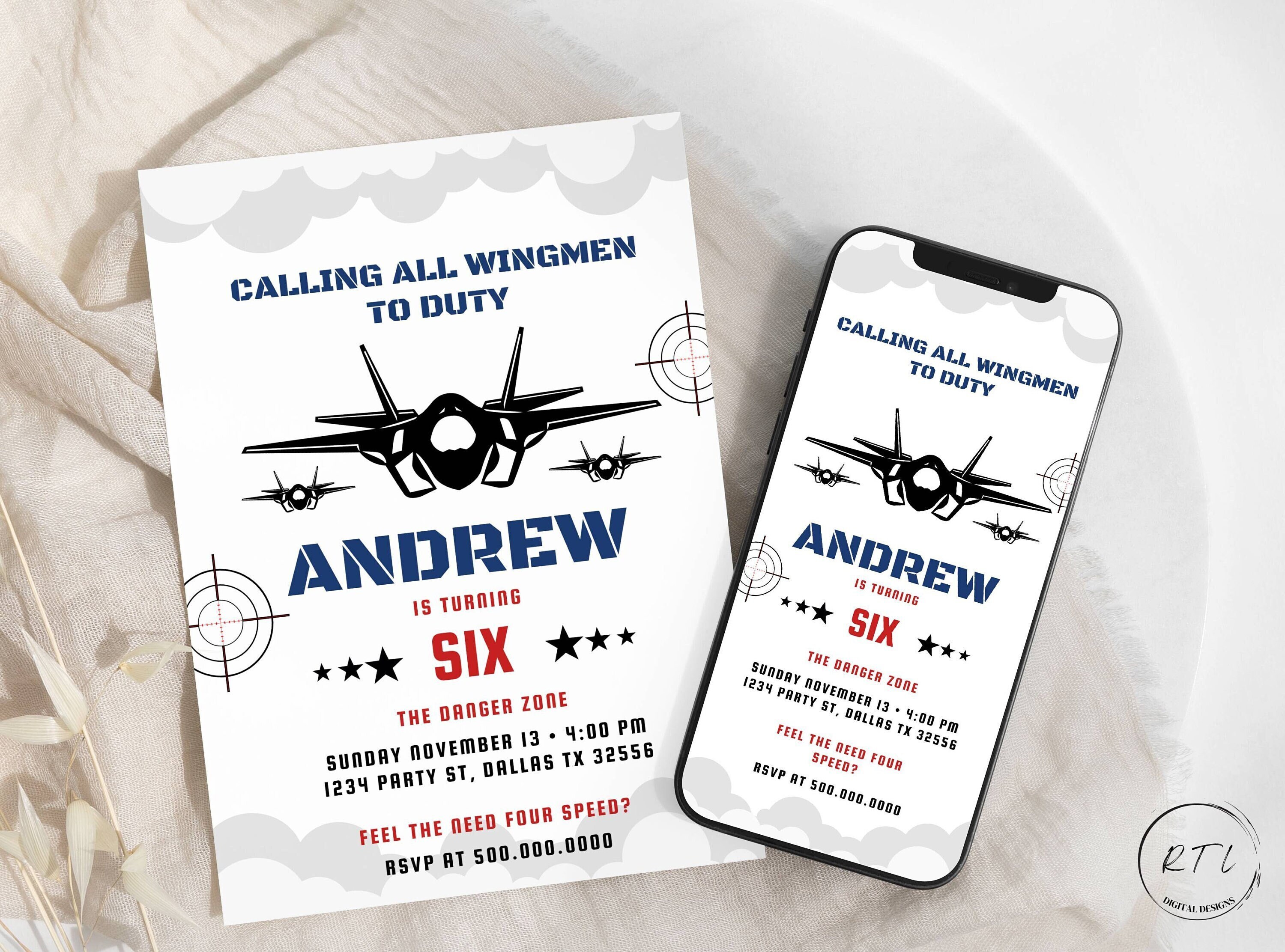 Top Pilot Birthday Invite, Military Jet Birthday Invitation, Any Age ...