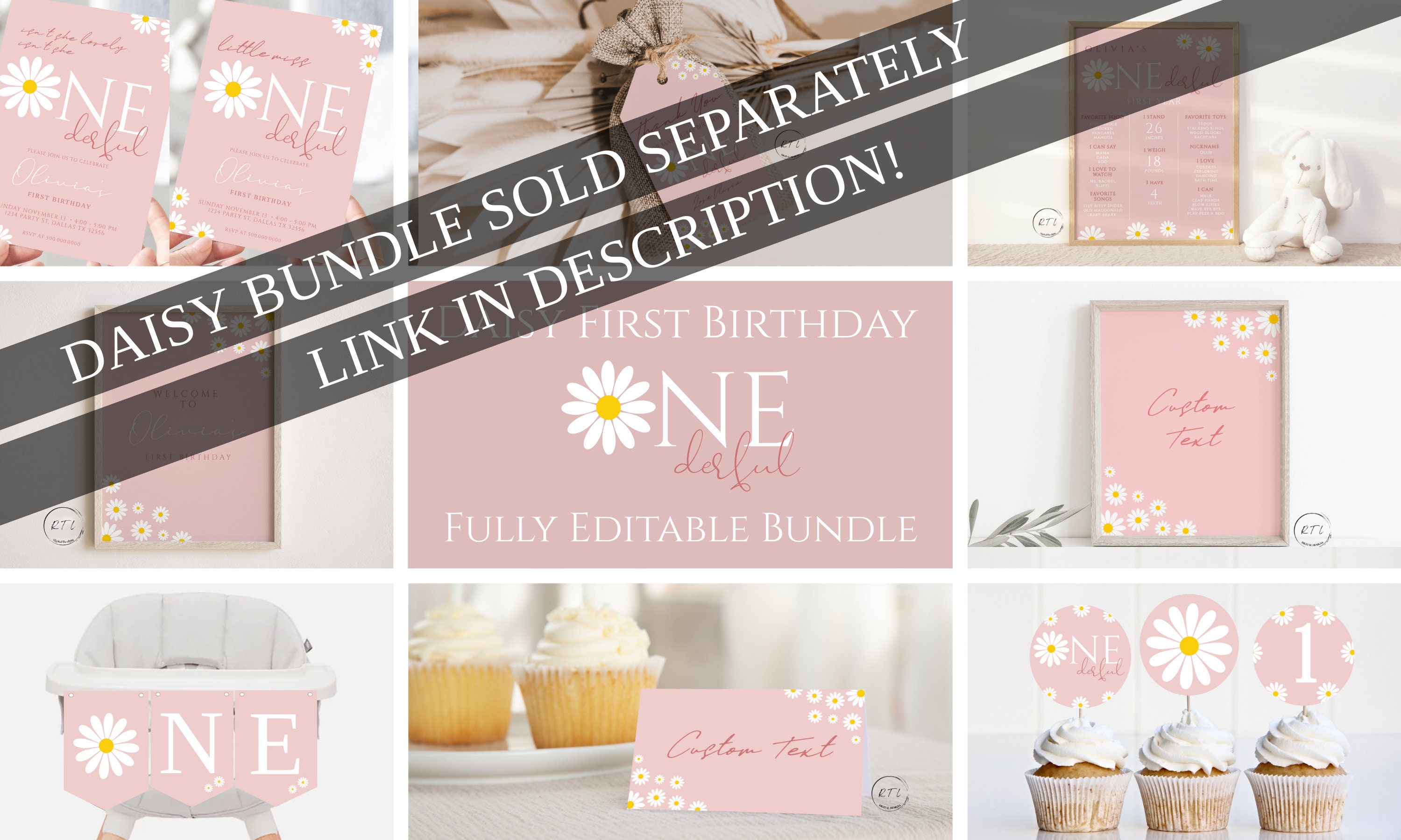 Editable Daisy Food Labels, Boho Daisy Place Cards, Pink Daisy Tent ...