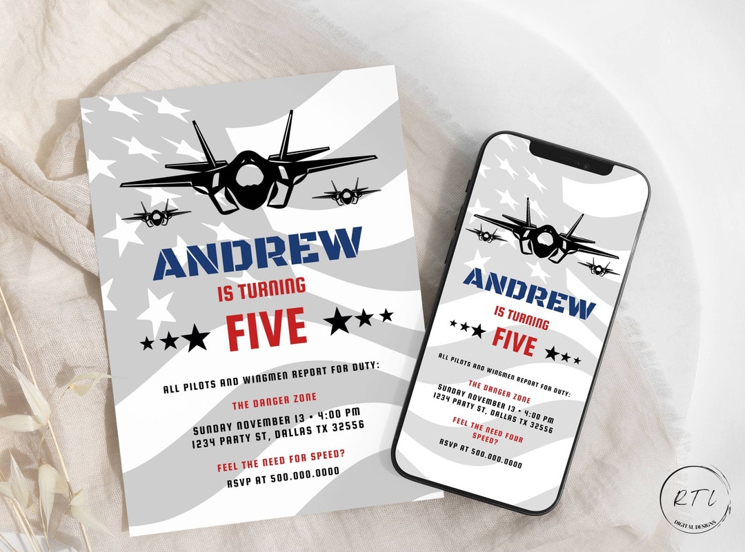 Top Pilot Birthday Invite, Military Jet Birthday Invitation, Any Age ...