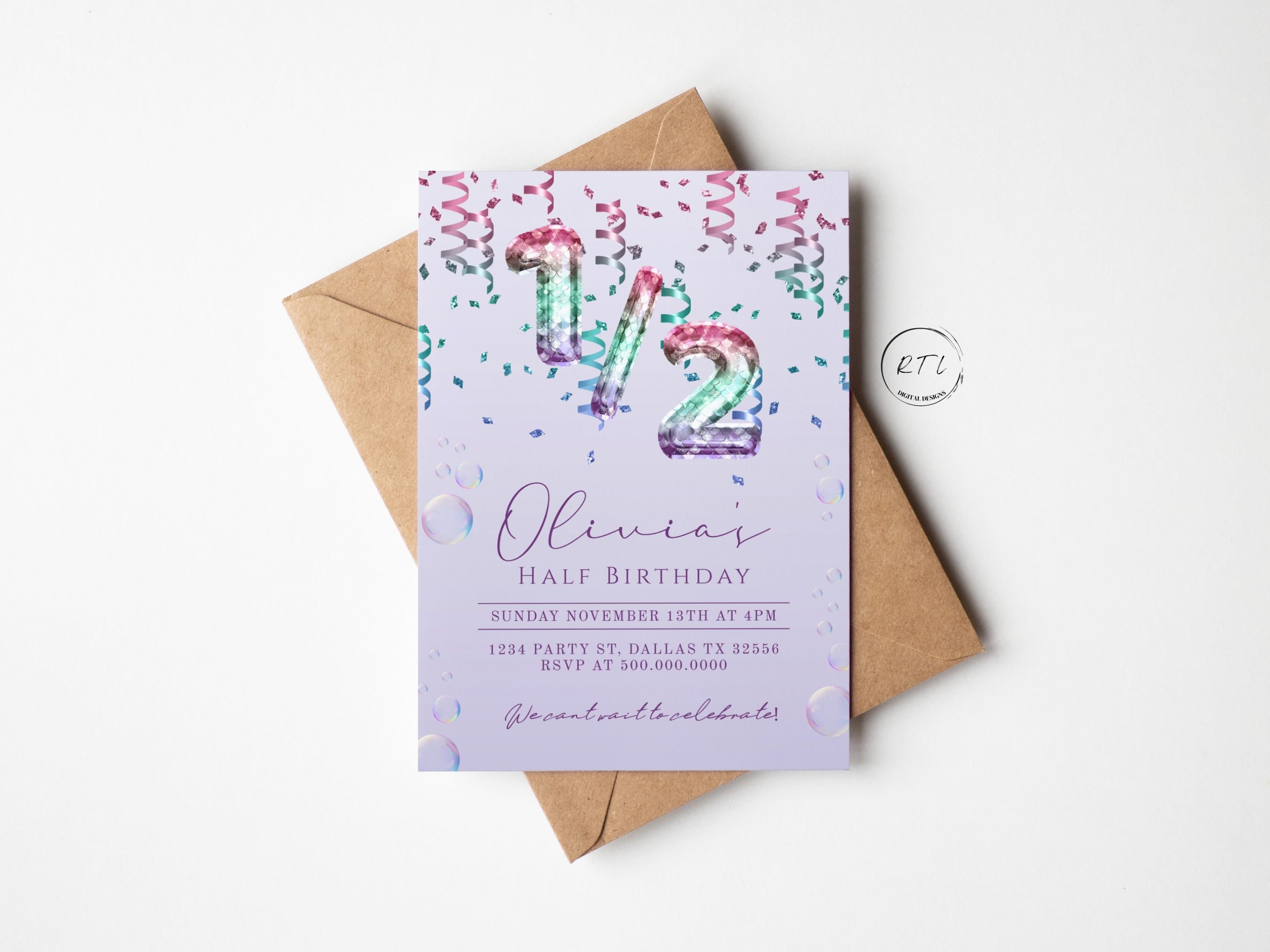 Half Birthday Invitation, Girl 1/2 Birthday Invite, 6 Month Invitation ...