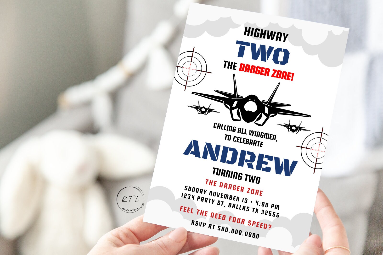 Highway Two Danger Zone Invitation, Military Jet Birthday Invitation ...