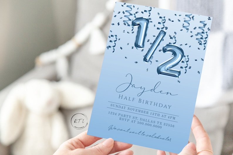 Half Birthday Invitation, Boy 1/2 Birthday Invite, 6 Month Blue ...