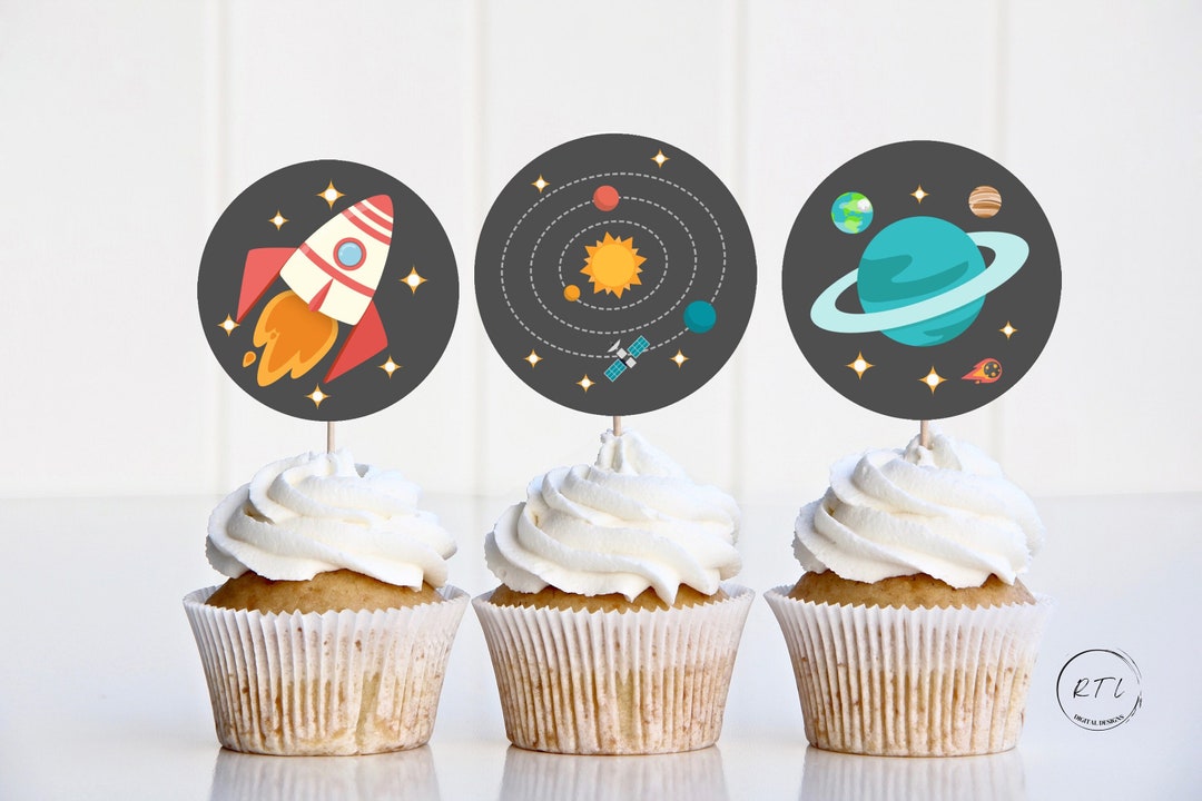 Space Birthday Cupcake Toppers, Space Rocket Ship Cupcake Toppers ...