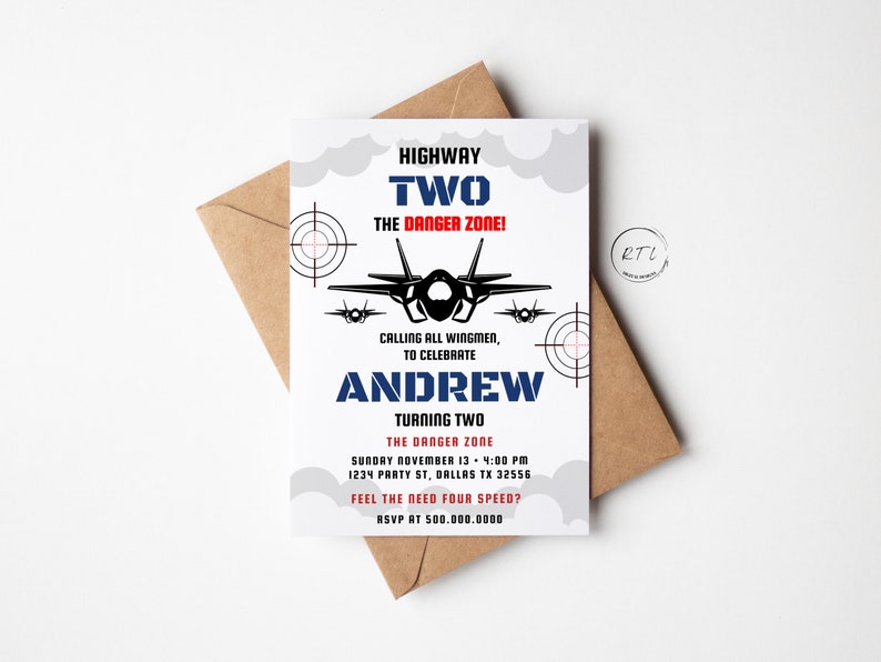 Highway Two Danger Zone Invitation, Military Jet Birthday Invitation ...